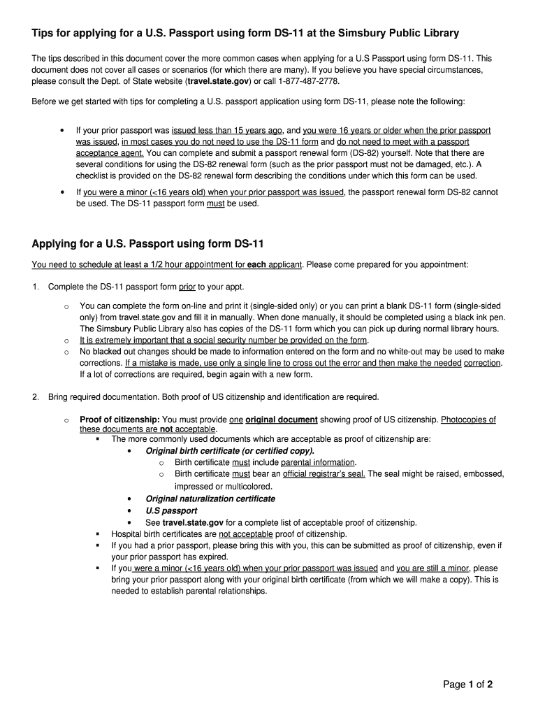 Fillable Online Tips for applying for a U.S. Passport using form DS-11 ...