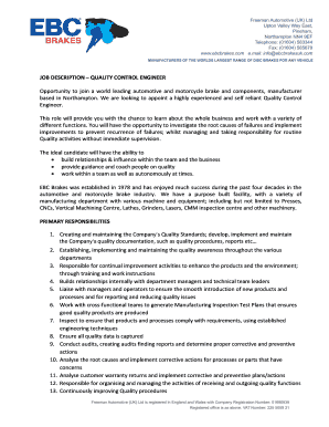 Fillable Online Quality Control Engineer Job Description - Anaconda Fax ...