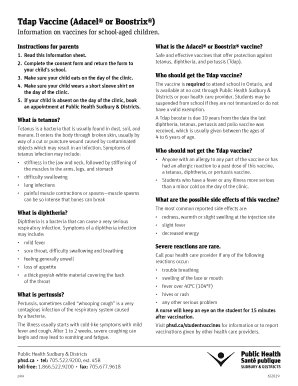 Fillable Online School Immunization Factsheet and Consent Form Tdap Fax ...