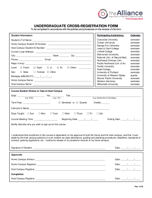 Fillable Online UNDERGRADUATE CROSS-REGISTRATION FORM Fax Email Print ...