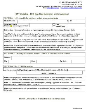 Fillable Online H1B Cap-Gap Extension and/or Approval - Clarkson ...