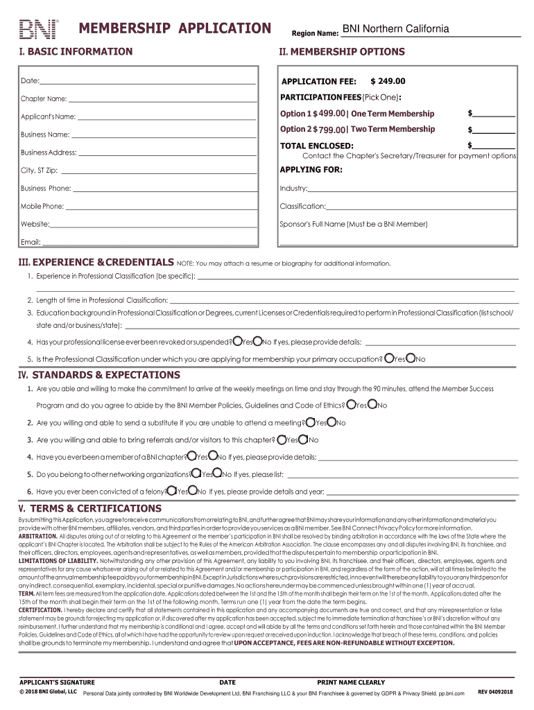 Fillable Online BNI Northern California Fax Email Print - pdfFiller