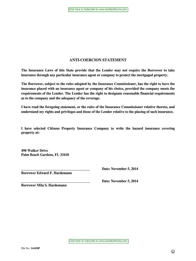 Fillable Online ANTI-COERCION STATEMENT Fax Email Print - pdfFiller