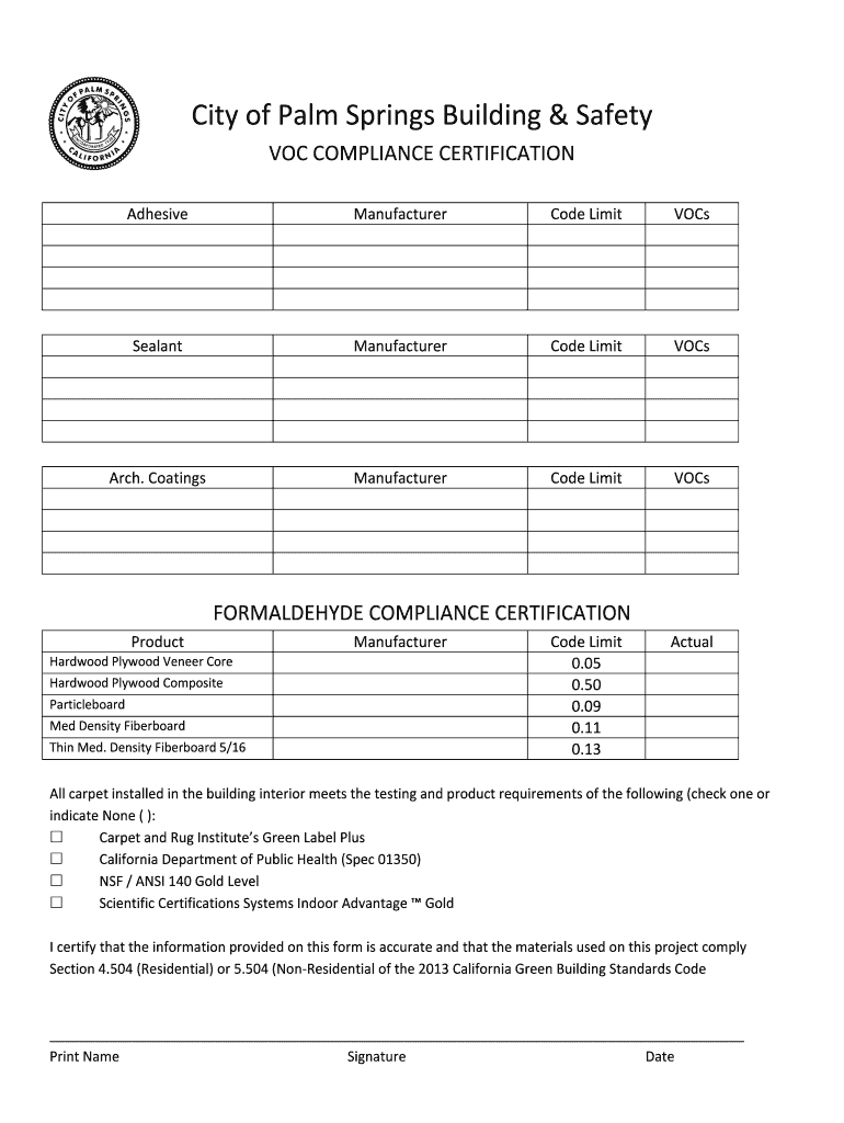 Fillable Online VOC Compliance Certification Form Fax Email Print ...