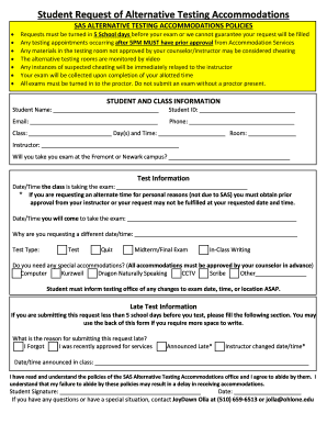 Fillable Online Student Request of Alternative Testing Accommodations ...