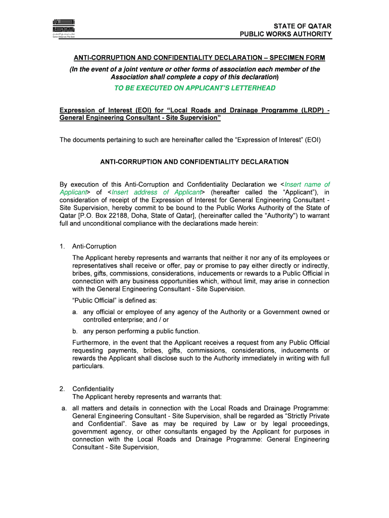 Fillable Online Anti-Corruption and Confidentiality Declaration Form ...