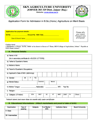 Fillable Online Application Form for Admission in B.Sc.(Hons ...