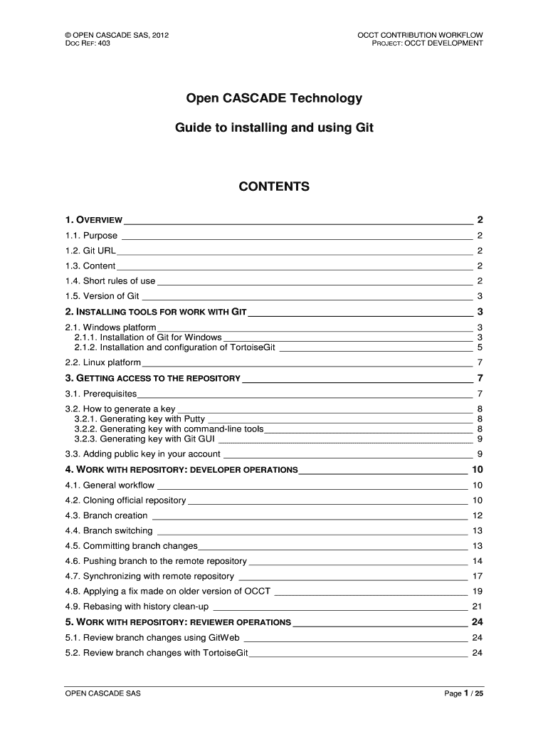 Fillable Online Dev Opencascade Open Cascade Technology Guide To Installing And Using Git 