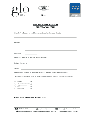 Fillable Online 2018 SKIN AND BEUTY WITH GLO REGISTRATION FORM Fax ...