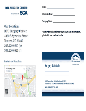 Fillable Online Date: Check?in Time: Surgery Time: *Reminder: Please ...