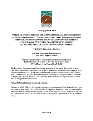 Fillable Online coconino az NOTICE OF SPECIAL SESSION, EXECUTIVE ...