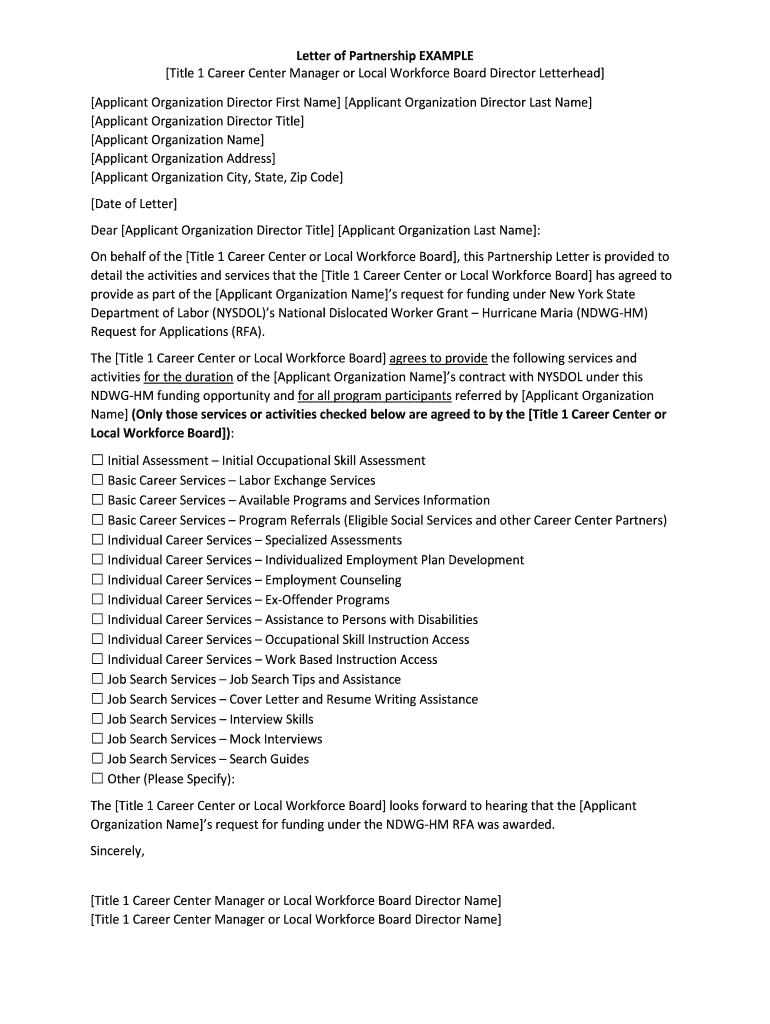 Fillable Online Letter of Partnership EXAMPLE Fax Email Print - pdfFiller