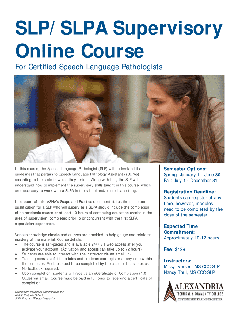 Fillable Online SLP/SLPA Supervisory Online Course - rSchoolToday Fax ...