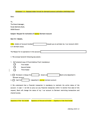 Fillable Online Annexure 1 A Request letter format for dormant account ...