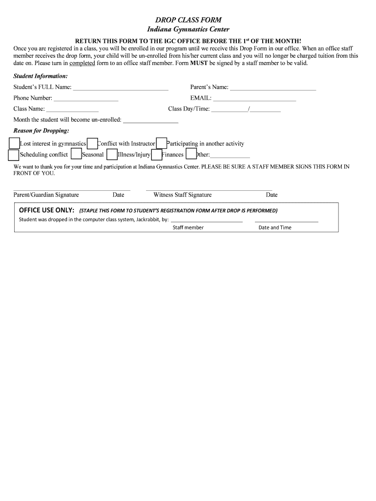 Fillable Online DROP CLASS FORM.docx Fax Email Print - pdfFiller