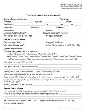 Fillable Online CLIENT QUESTIONNAIRE MEDICAL HISTORY FORM Fax Email ...
