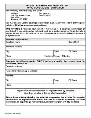 Fillable Online Prescription Coverage Determination Form - Regence Fax ...