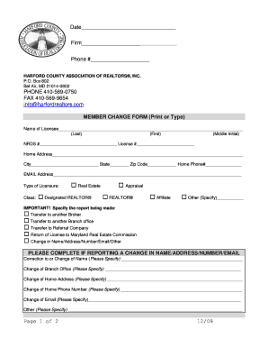 Fillable Online Member Change Form - Harford County Association of REALTORS Fax Email Print ...