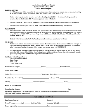 Fillable Online AISD Summer Middle School Refund Request Form - Austin ...