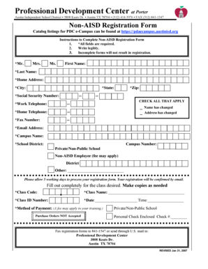 Fillable Online archive austinisd Non-AISD Registration Form - Austin ...