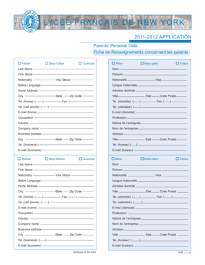 Fillable Online lfny Fiche de Renseignements concernant les parents ...