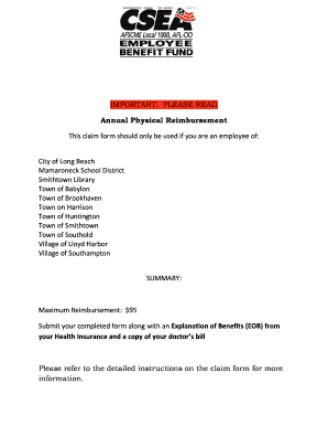 Fillable Online Annual Physical Form - CSEA Employee Benefit Fund Fax ...