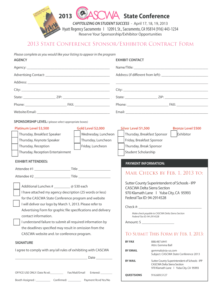 Fillable Online cascwa Sponsorship and Exhibitor - CASCWA Fax Email ...