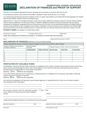 Fillable Online husson DECLARATION OF FINANCES and PROOF OF SUPPORT Fax ...