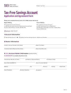 Fillable Online Tax-Free Savings Account Application and Agreement Form ...