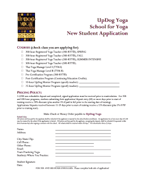 Fillable Online UpDog Yoga School for Yoga New Student Application Fax ...