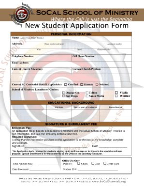 Fillable Online schoolofministry socalnetwork New Student Application Form - SoCal School of ...