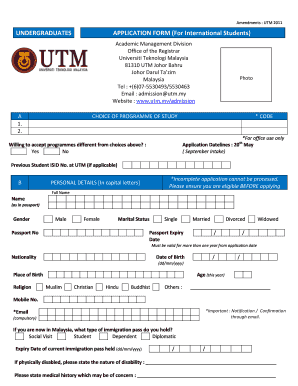 Fillable Online UNDERGRADUATES APPLICATION FORM - Universiti Teknologi ...