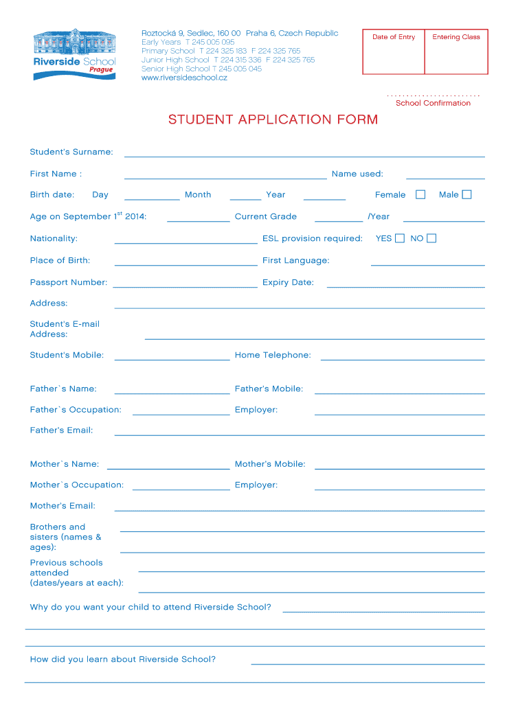 Fillable Online riversideschool STUDENT APPLICATION FORM - Riverside School Fax Email Print ...