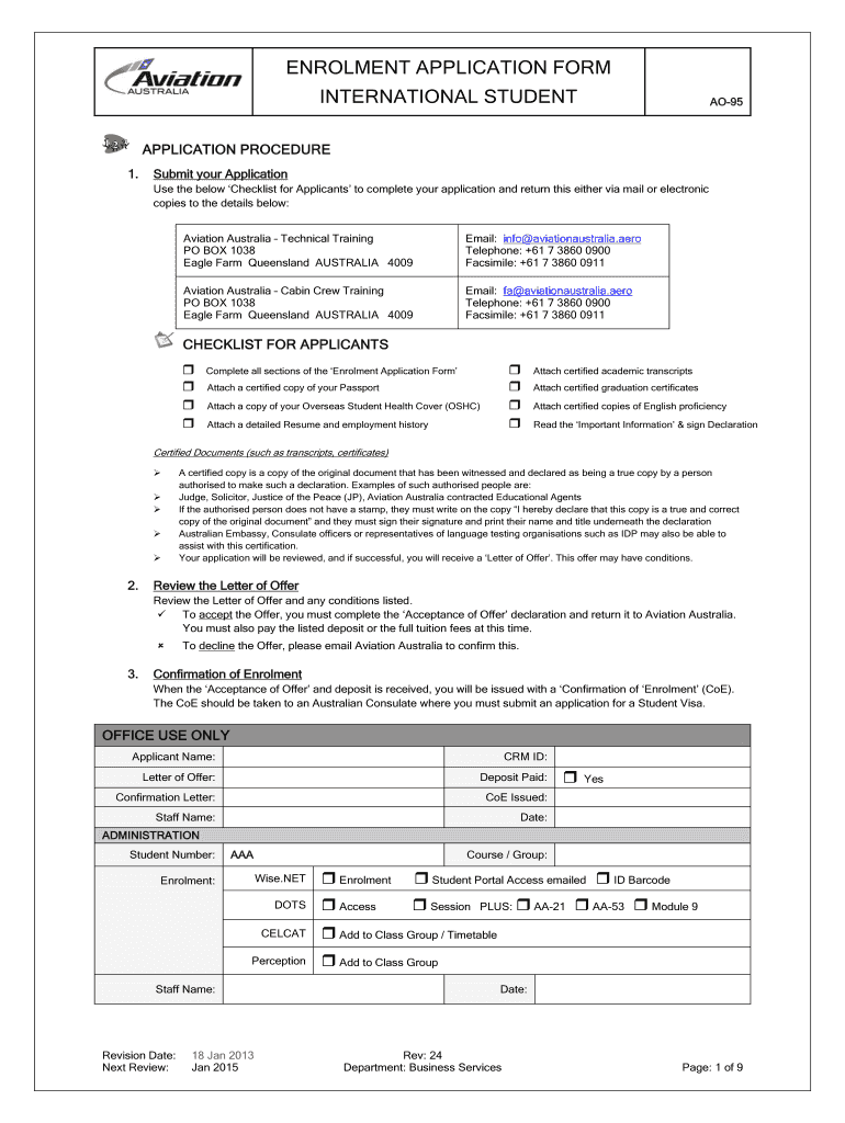 Fillable Online ENROLMENT APPLICATION FORM INTERNATIONAL STUDENT Fax ...