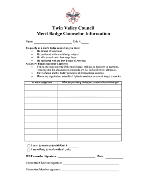 Fillable Online twinvalleybsa Merit Badge Counselor bApplicationb ...