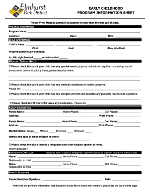Fillable Online epd Early Childhood Student Information Form - epd Fax ...