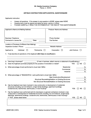 Fillable Online GENERAL CONTRACTORS SUPPLEMENTAL QUESTIONNAIRE Fax Email Print - pdfFiller