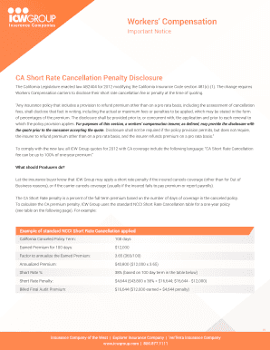 Fillable Online CA Short Rate Cancellation Penalty Disclosure Fax Email ...