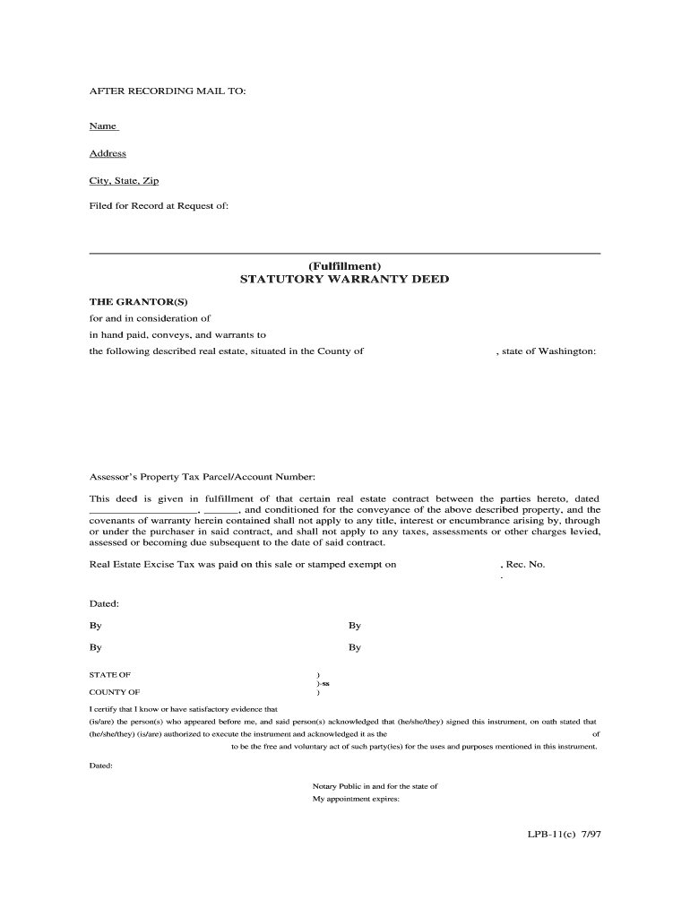 Fillable Online Statutory Warranty Deed Fulfillment (Corporate) Fax ...