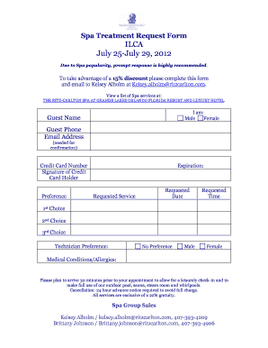 Fillable Online ilca Spa Treatment Request Form - ilca Fax Email Print ...