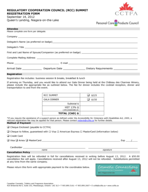 Fillable Online REGULATORY COOPERATION COUNCIL (RCC) SUMMIT Fax Email ...