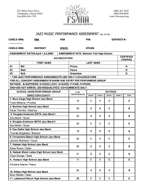 Fillable Online flmusiced JAZZ MUSIC PERFORMANCE ASSESSMENT Fax Email ...