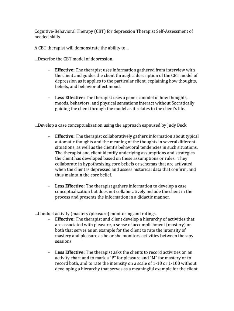 Fillable Online Cognitive-Behavioral Therapy (CBT) for depression ...