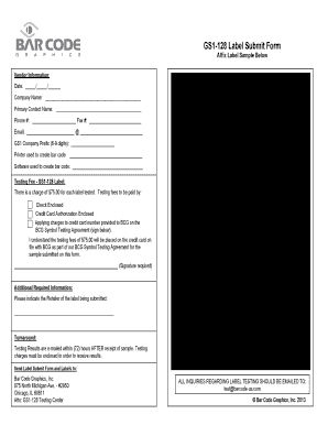 Fillable Online GS1-128 Label Submit Form - Bar Code Graphics, Inc. Fax ...