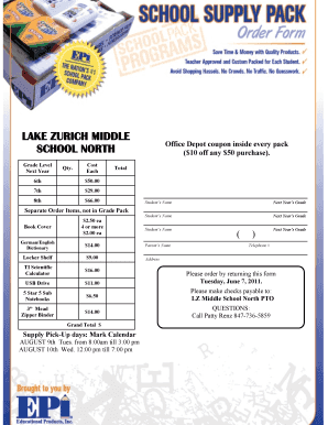 Fillable Online School Supply Pack Order Form Fax Email Print - pdfFiller