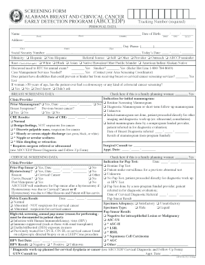 Fillable Online adph SCREENING FORM ALABAMA BREAST AND CERVICAL CANCER ...
