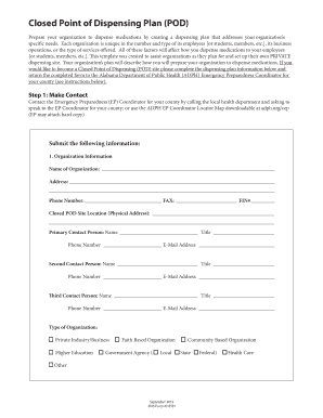 Fillable Online adph Closed Point of Dispensing Plan POD - Alabama ...