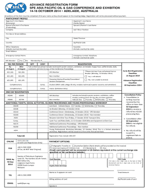 Fillable Online spe ADVANCE REGISTRATION FORM SPE ASIA PACIFIC OIL ...