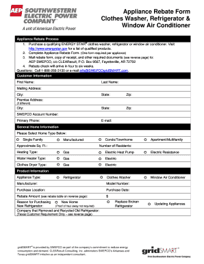 Fillable Online Appliance Rebate Form 2013 03 29 no vertical lines. AEP ...