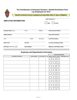 Fillable Online archgh The Archdiocese of Galveston-Houston Benefit Enrollment Form - archgh Fax ...